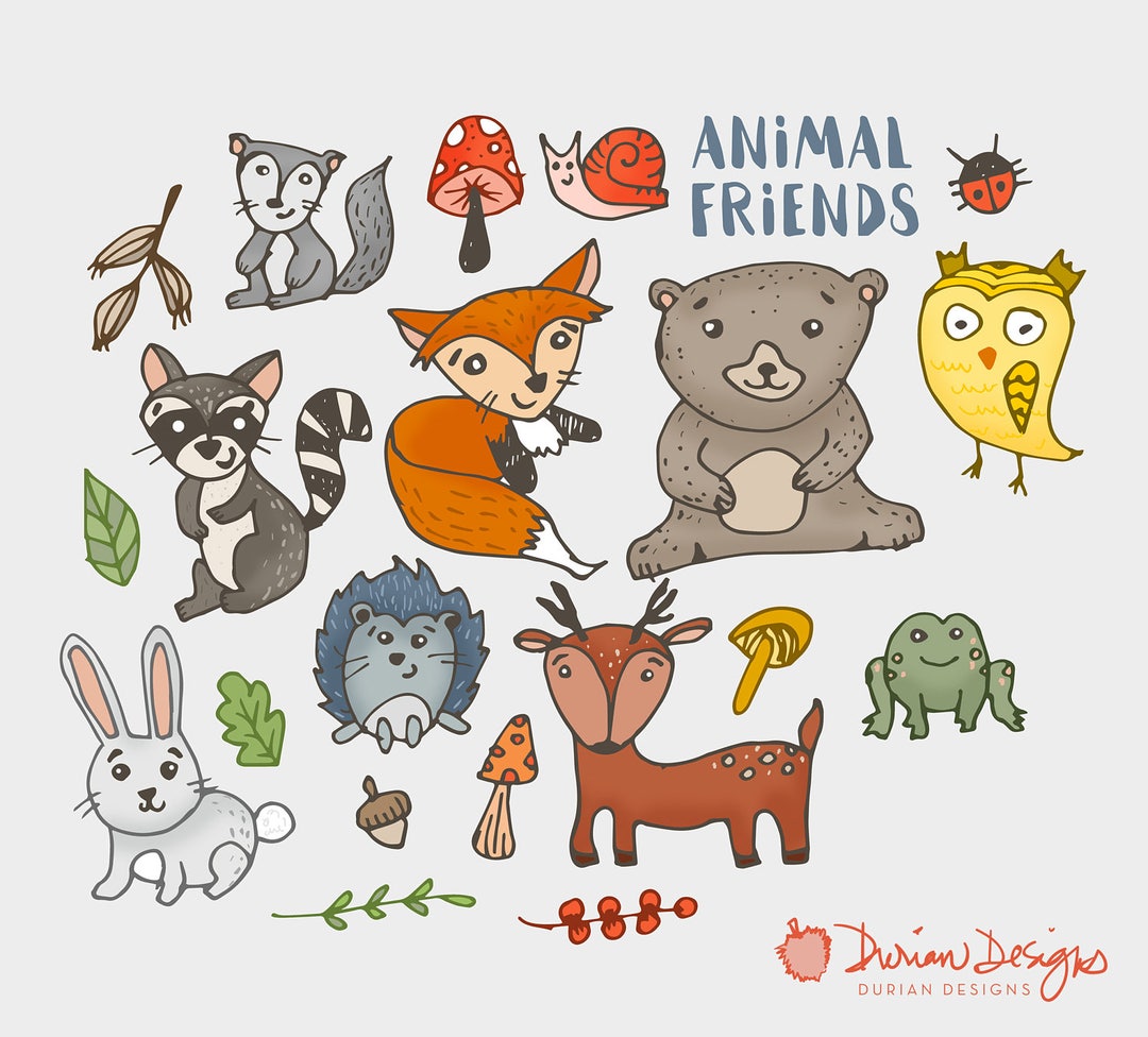 Woodland Creatures Clipart Commercial Use, Frog Animals Fox Rabbit ...
