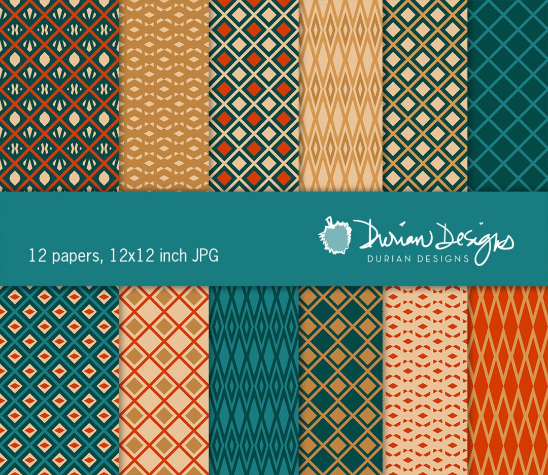 Retro Geometic Digital Paper Commercial Use, Pattern Red, Orange, and ...