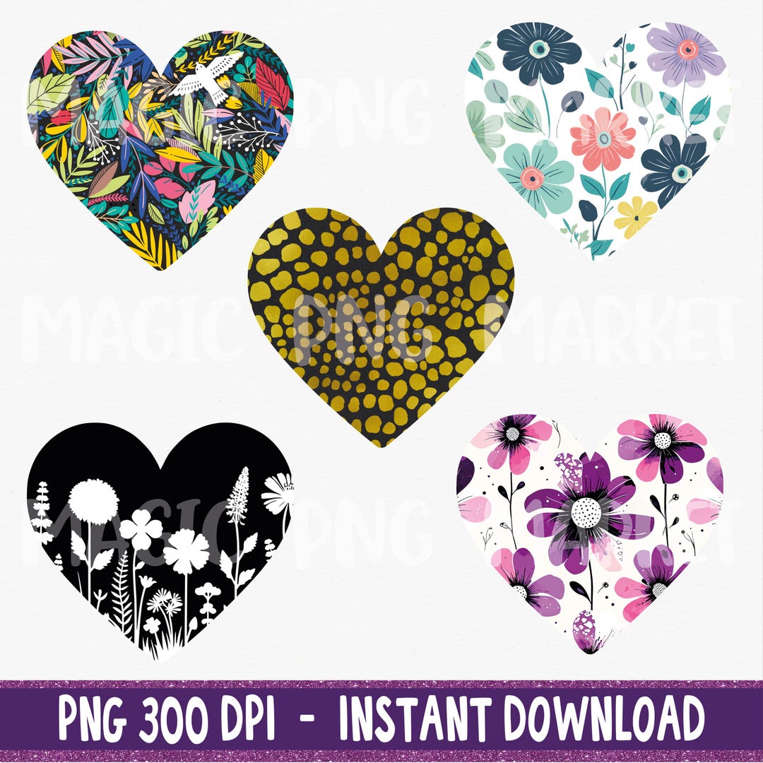Valentines Day Clipart Set, Cute Heart PNG Files, Red Hearts ...