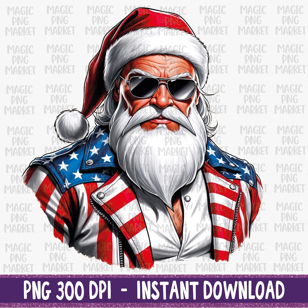 Patriotic Santa Claus PNG Digital Download, Cool Santa Wearing USA Flag ...