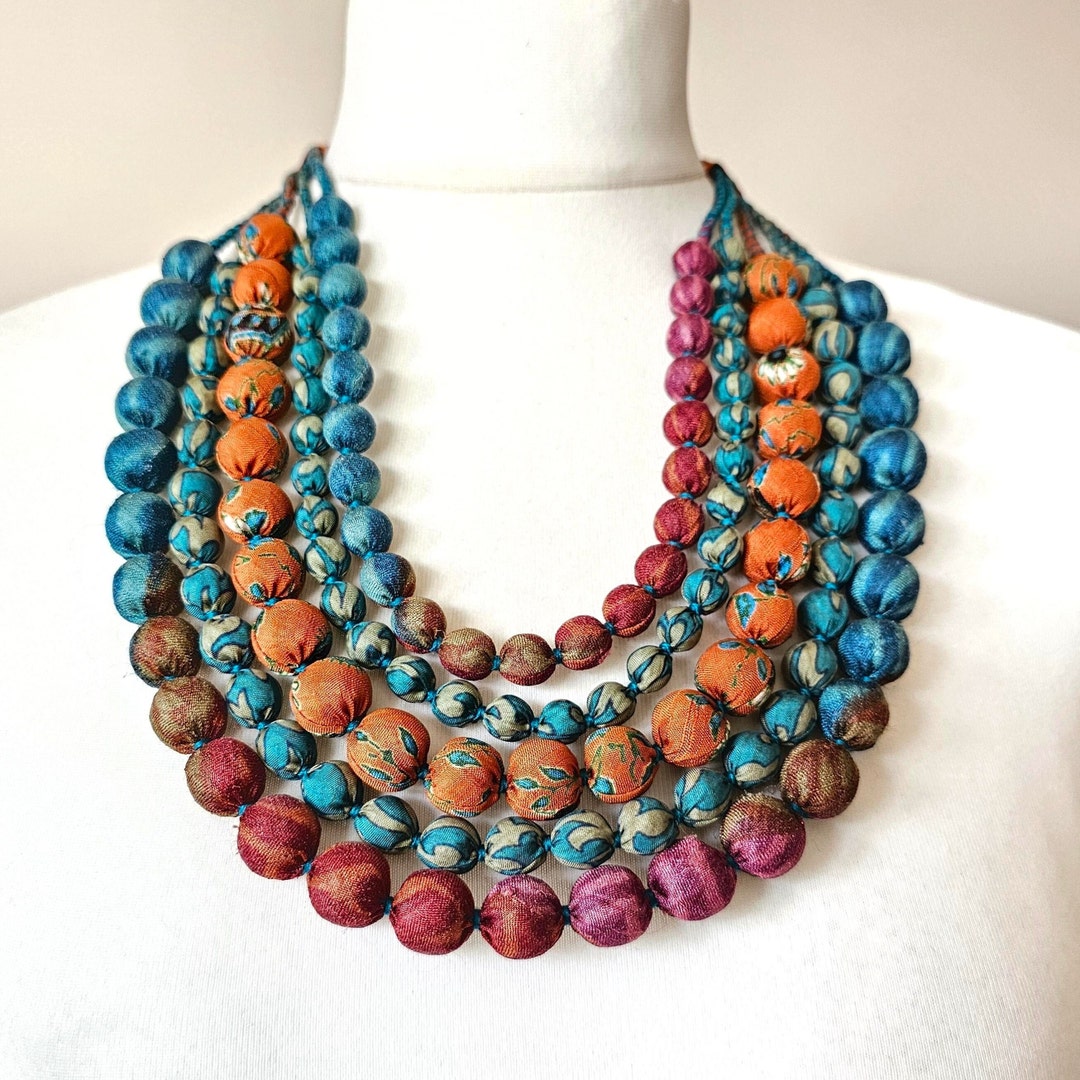 Colourful 5 Strand Statement Necklace Women, Handmade Boho Chic Chunky ...