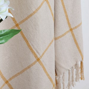 Check Woven Cotton Sofa Throw Blanket, Decorative Fringe Throw ...