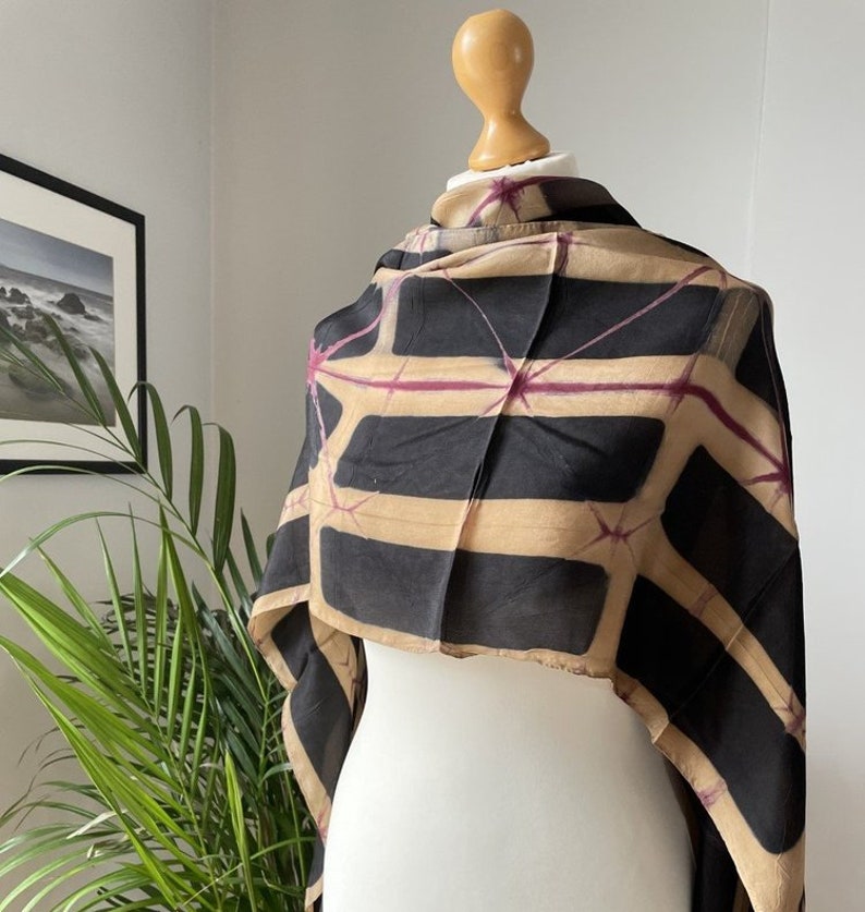 Shibori Dyed Long Floaty Silk Scarf in Pink and Black, Handmade Wedding ...