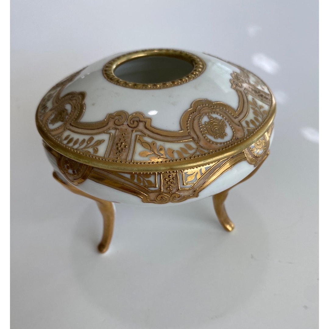 Antique RC Nippon Hand Painted Hair Receiver Gold Gilded 3 Footed - Etsy