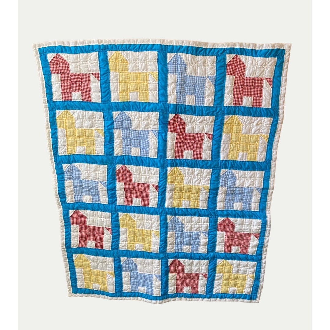 Vtg Handmade Patchwork Pony Horse Quilted Throw Blanket 46 X 38 - Etsy
