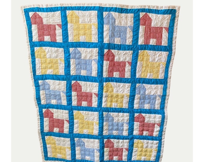 Vtg Handmade Patchwork Pony Horse Quilted Throw Blanket 46 X 38 - Etsy