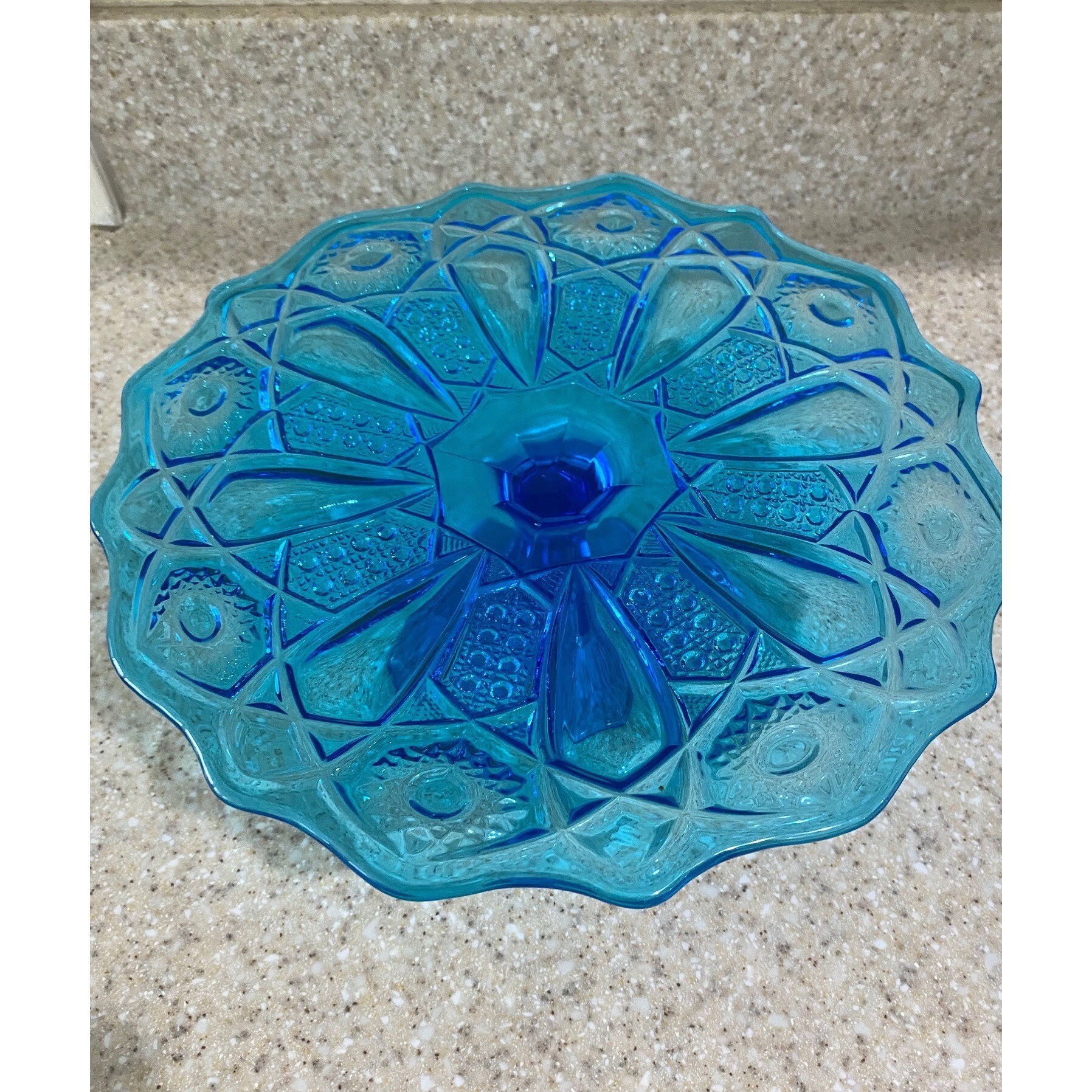 Vintage Blue Kemple Glass Pedestal Cake Plate Stand, Circa 1960 Quintec ...