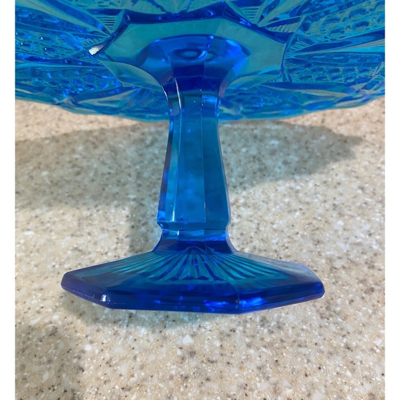 Vintage Blue Kemple Glass Pedestal Cake Plate Stand, Circa 1960 Quintec ...