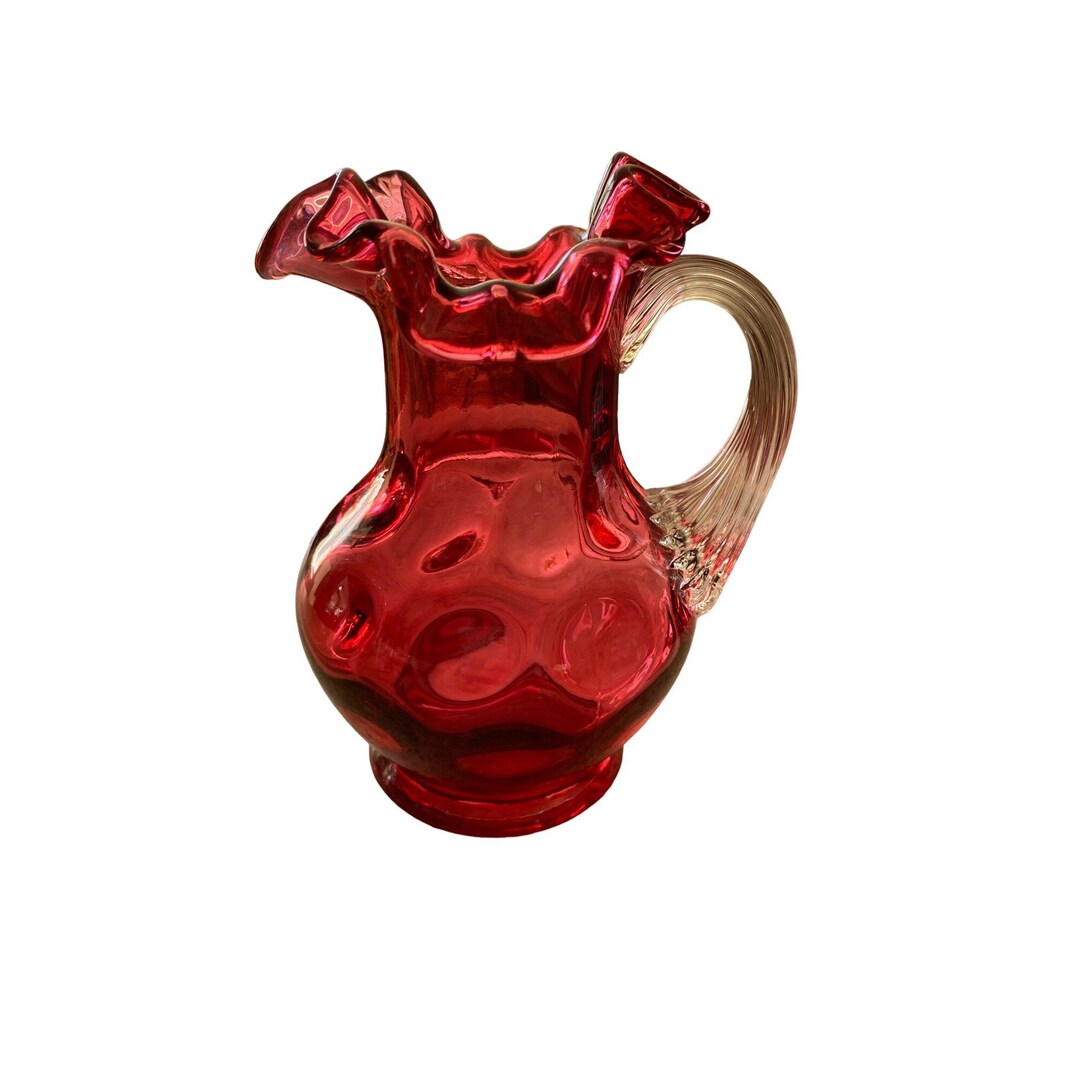 Vintage Fenton Cranberry Pink Glass Pitcher Ruffled Lip Thumbprint - Etsy