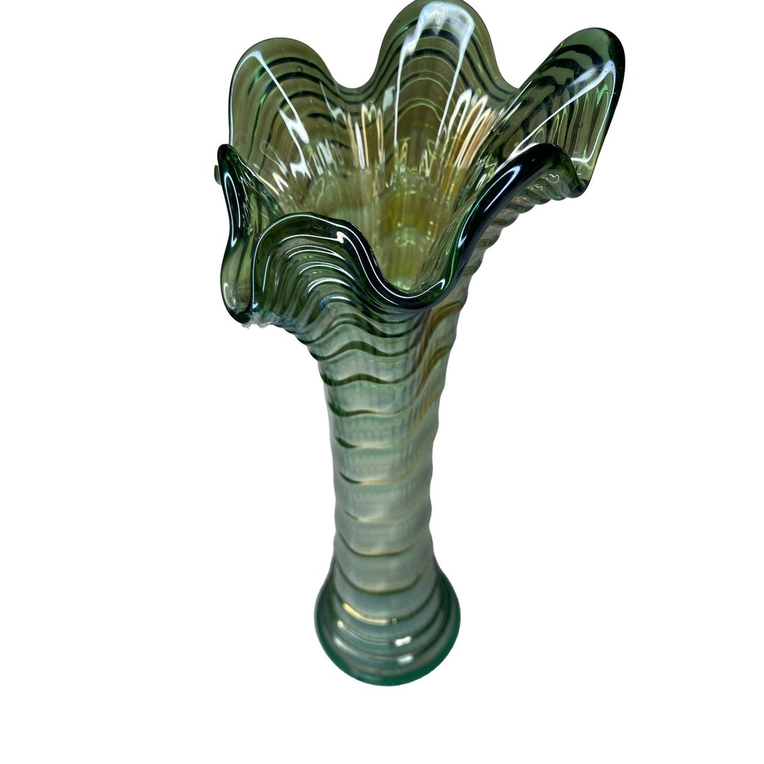 Vintage Imperial 10 3/4 Ripple Pattern Vase in Iridescent Green Carnival Glass - Etsy