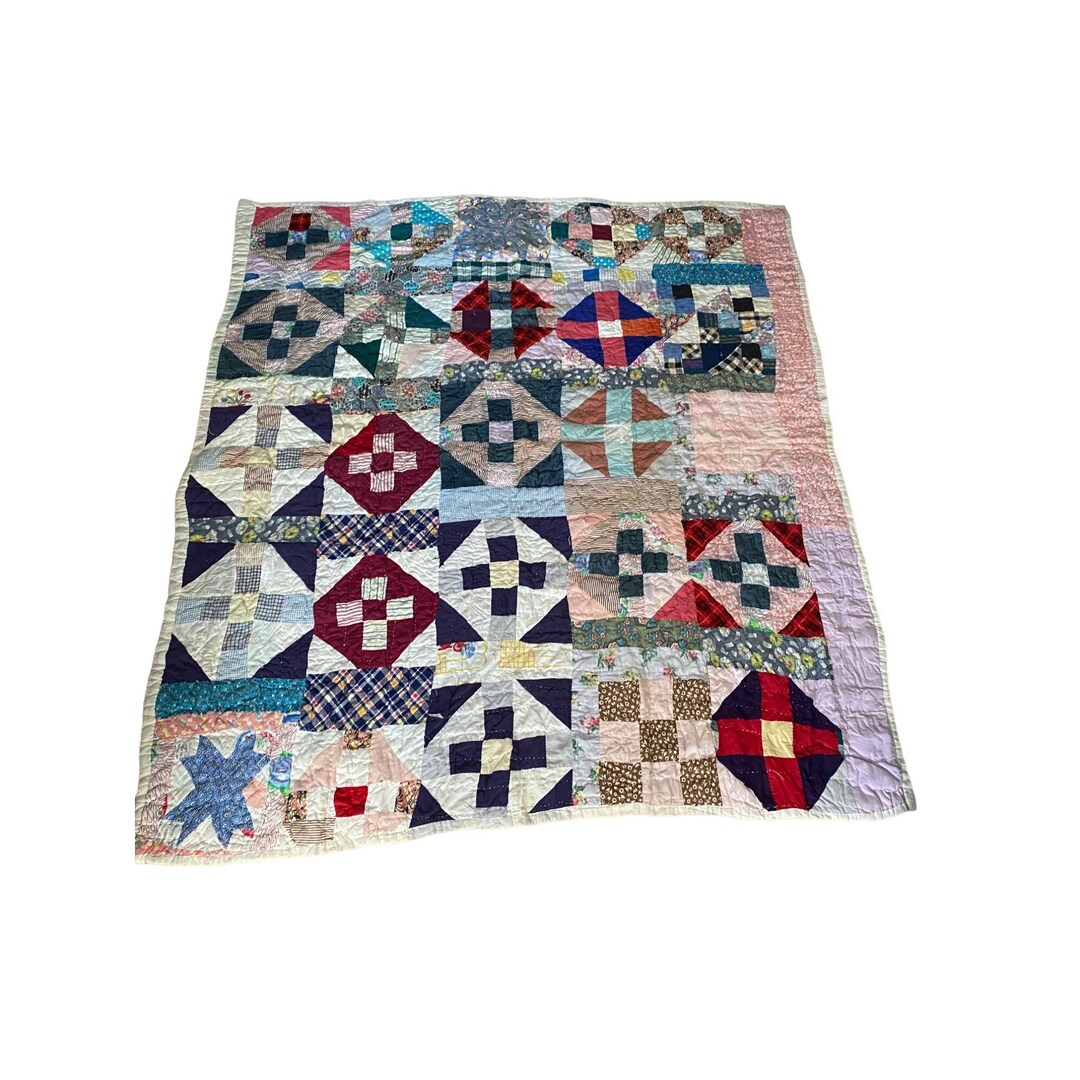 Vintage Handmade Flour Sack Quilt Throw Blanket - Etsy