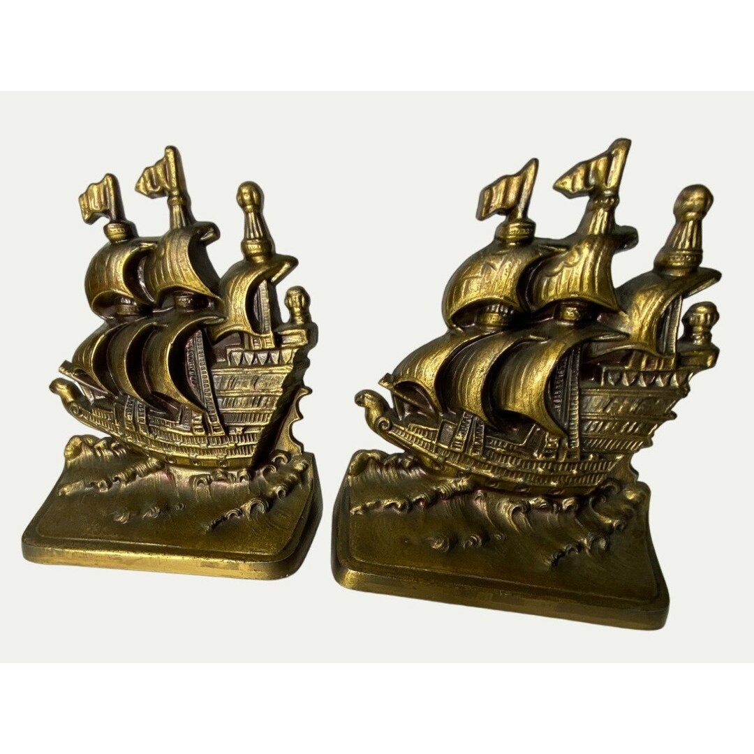Vtg Cast Bronze Nautical Ship Bookends - Etsy