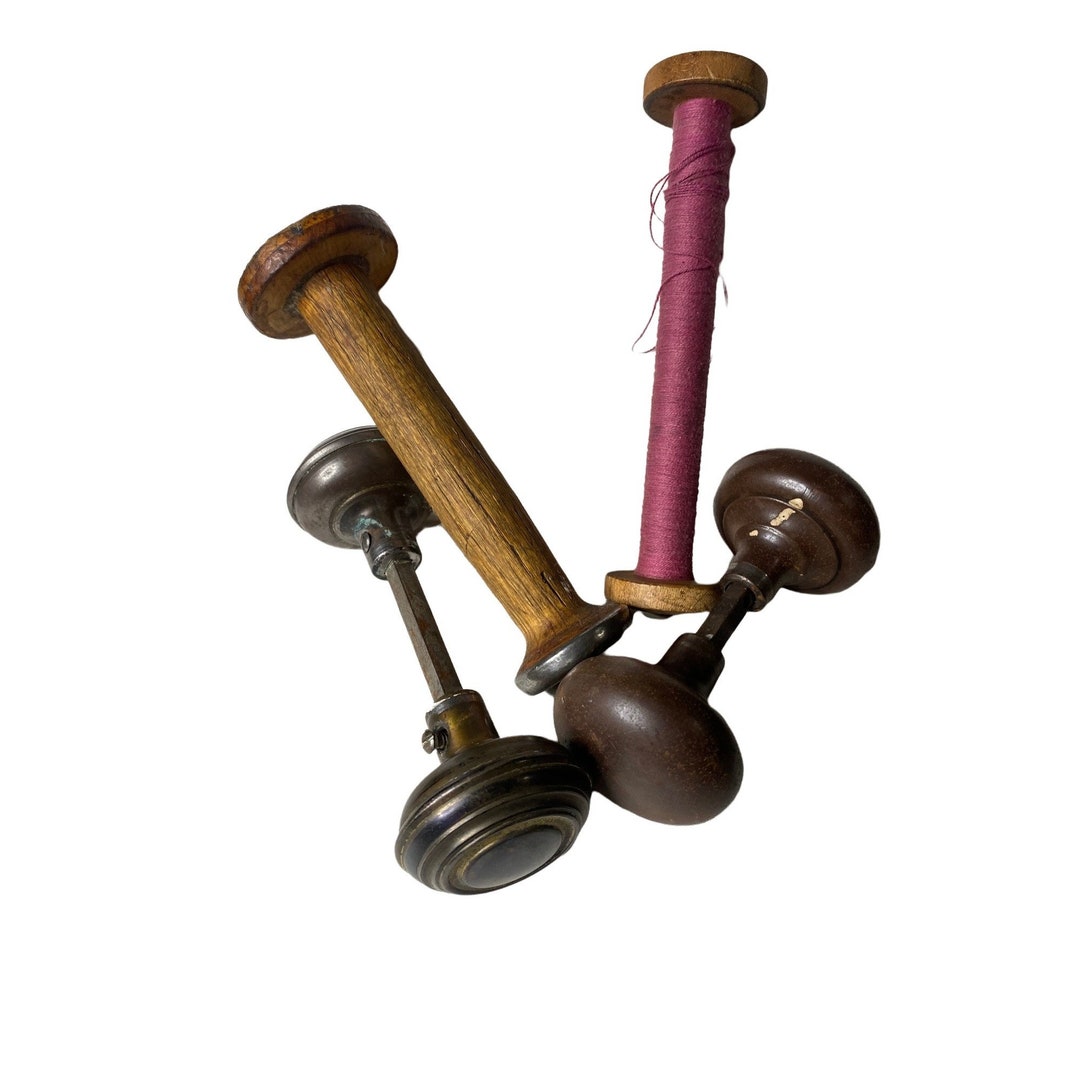 Vintage Rustic Metal Door Knobs With Wooden Spools Spindles Bobbins - Etsy Vintage Rustic Metal Door Knobs With Wooden Spools Spindles Bobbins - Etsy