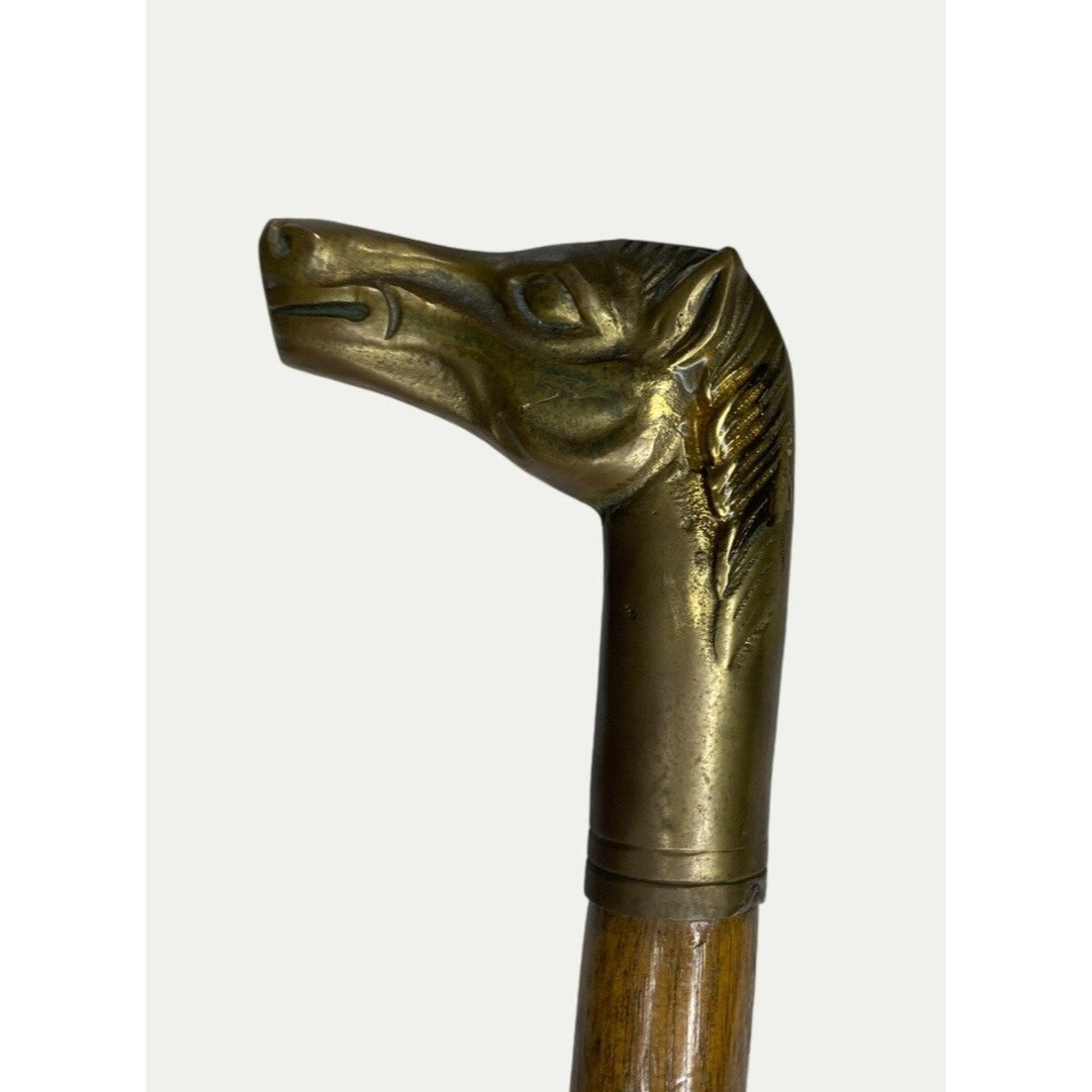 Antique Walking Stick Cane With Brass Horse Head 1900s - Etsy