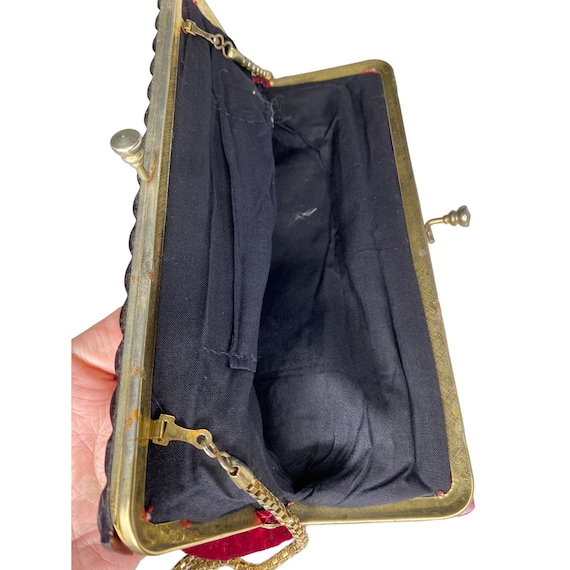 Ruby Red Crushed Velvet Clutch Handbag Shoulder Bag - Gem