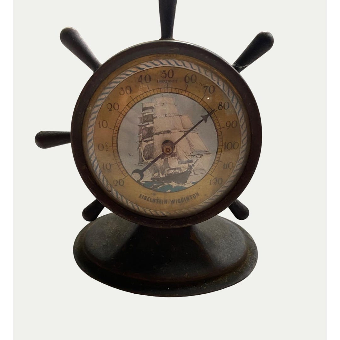 Vtg Brass Nautical Ships Wheel Advertising Thermometer Desk Prop - Etsy