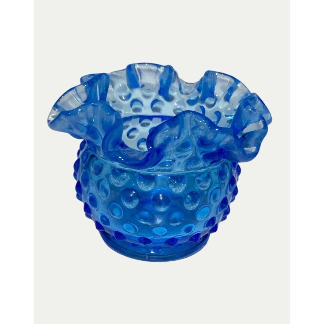Vtg Fenton Sky Blue Ruffled Hobnail 3 Glass Vase - Etsy