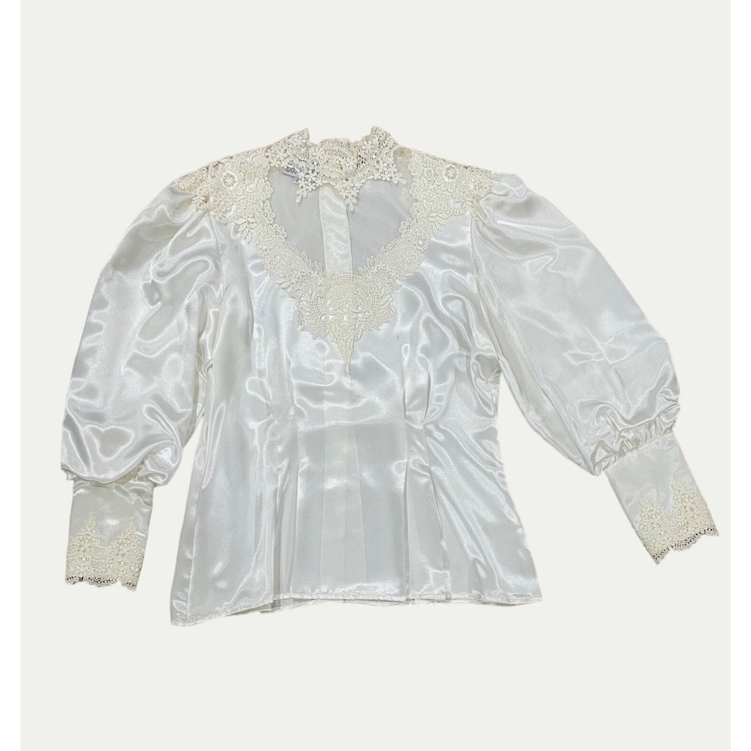 Vintage Victorian Sonya Ratay Ivory Satin and Lace Blouse - Etsy