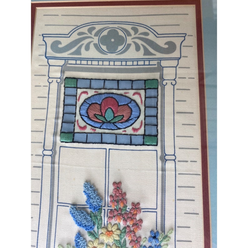 Vtg Victorian Window Box Crewel Needlepoint Embroidery 1980s Framed - Etsy