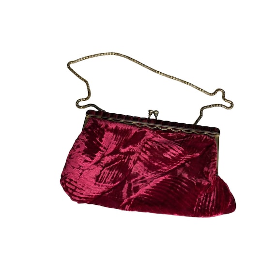 Ruby Red Crushed Velvet Clutch Handbag Shoulder Bag - Gem