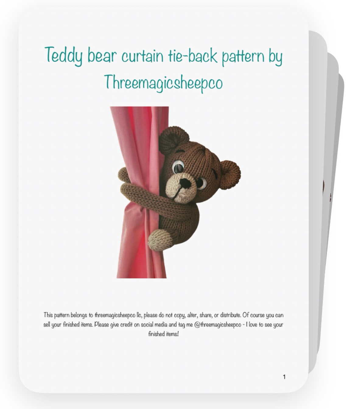 Teddy Bear Curtain Tie Back Circular Knitting Machine Pdf Pattern ...