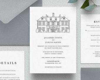 Line Drawing Wedding Invitation - Etsy