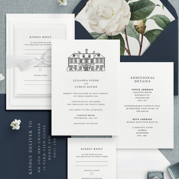 Line Drawing Wedding Invitation - Etsy