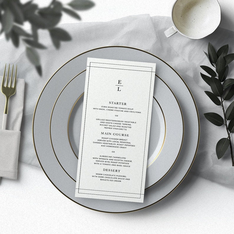 Classic wedding menu template Modern menu printable | Etsy