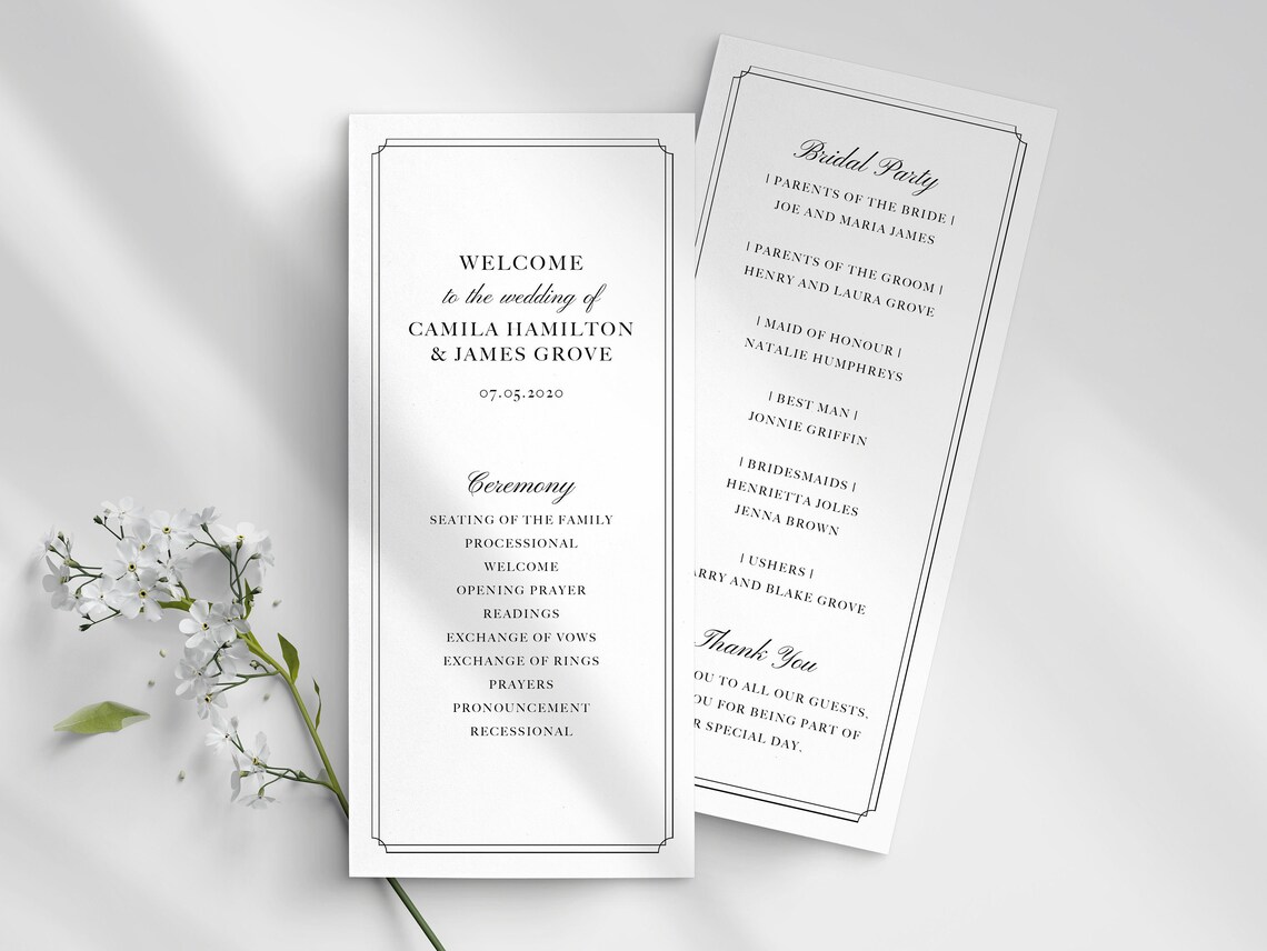 Editable Wedding Program Template Classic Wedding Ceremony - Etsy