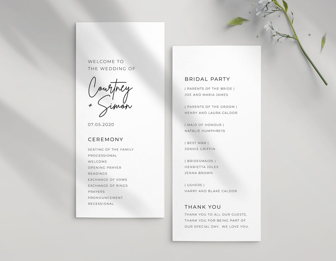 Modern Wedding Ceremony Program - Editable Wedding Program Template ...
