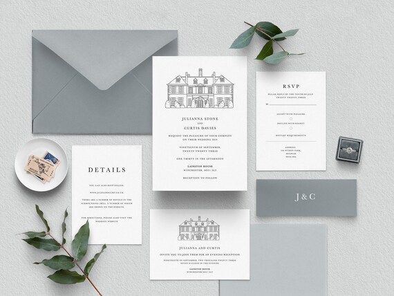 Line Drawing Venue Wedding Invitation Venue Illustration - Etsy UK