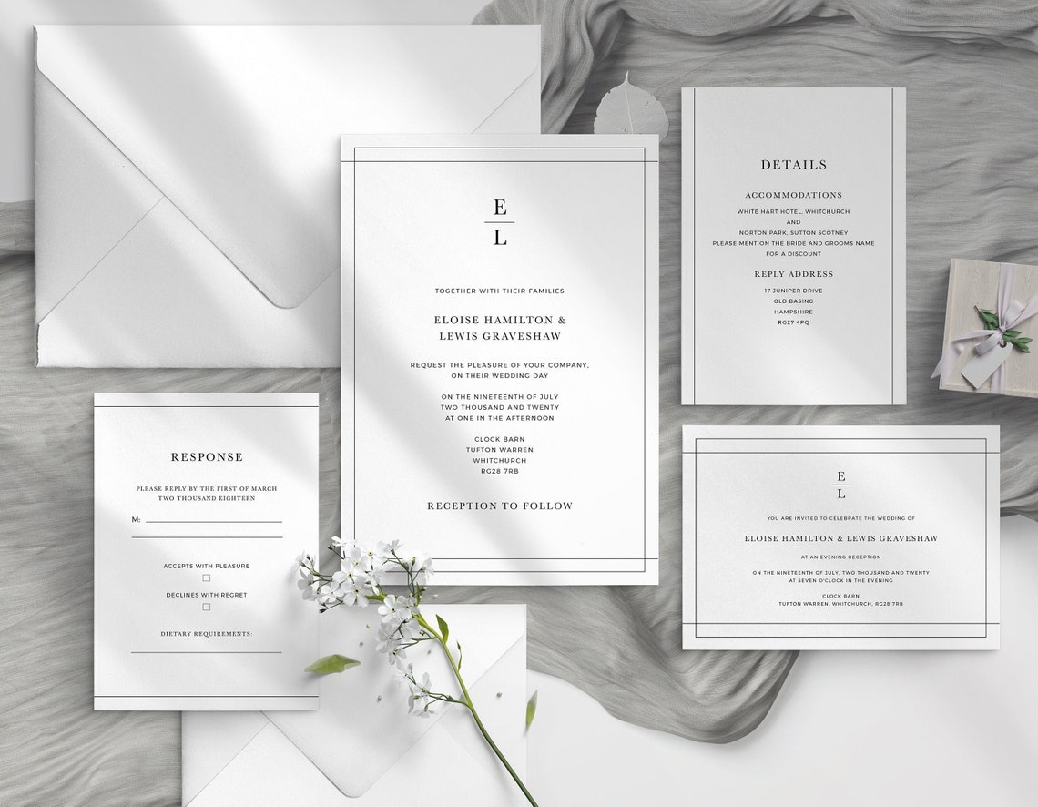 Modern Wedding Invitation Template Editable Wedding | Etsy