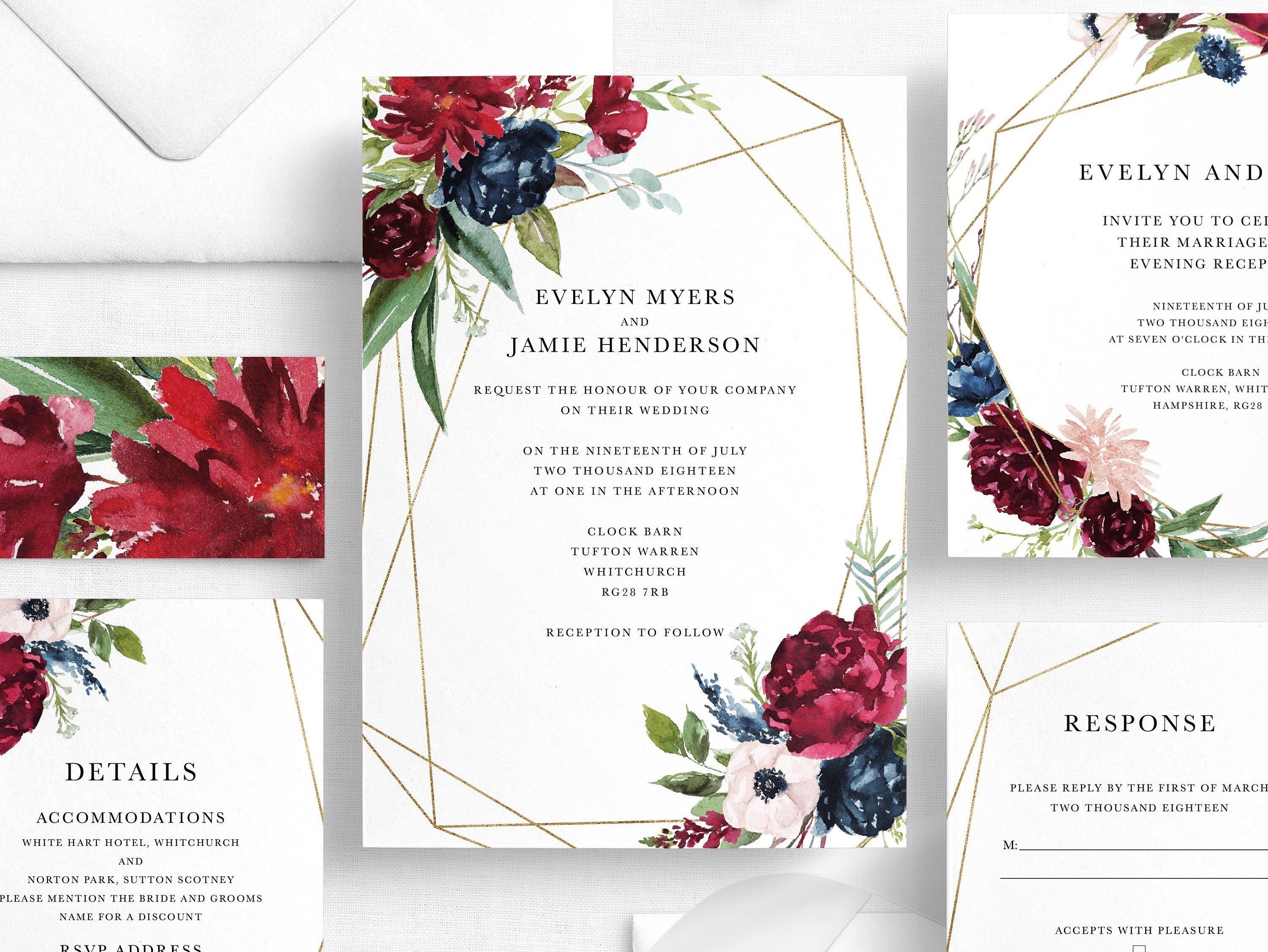 Red floral wedding invitation template Printable geometric | Etsy