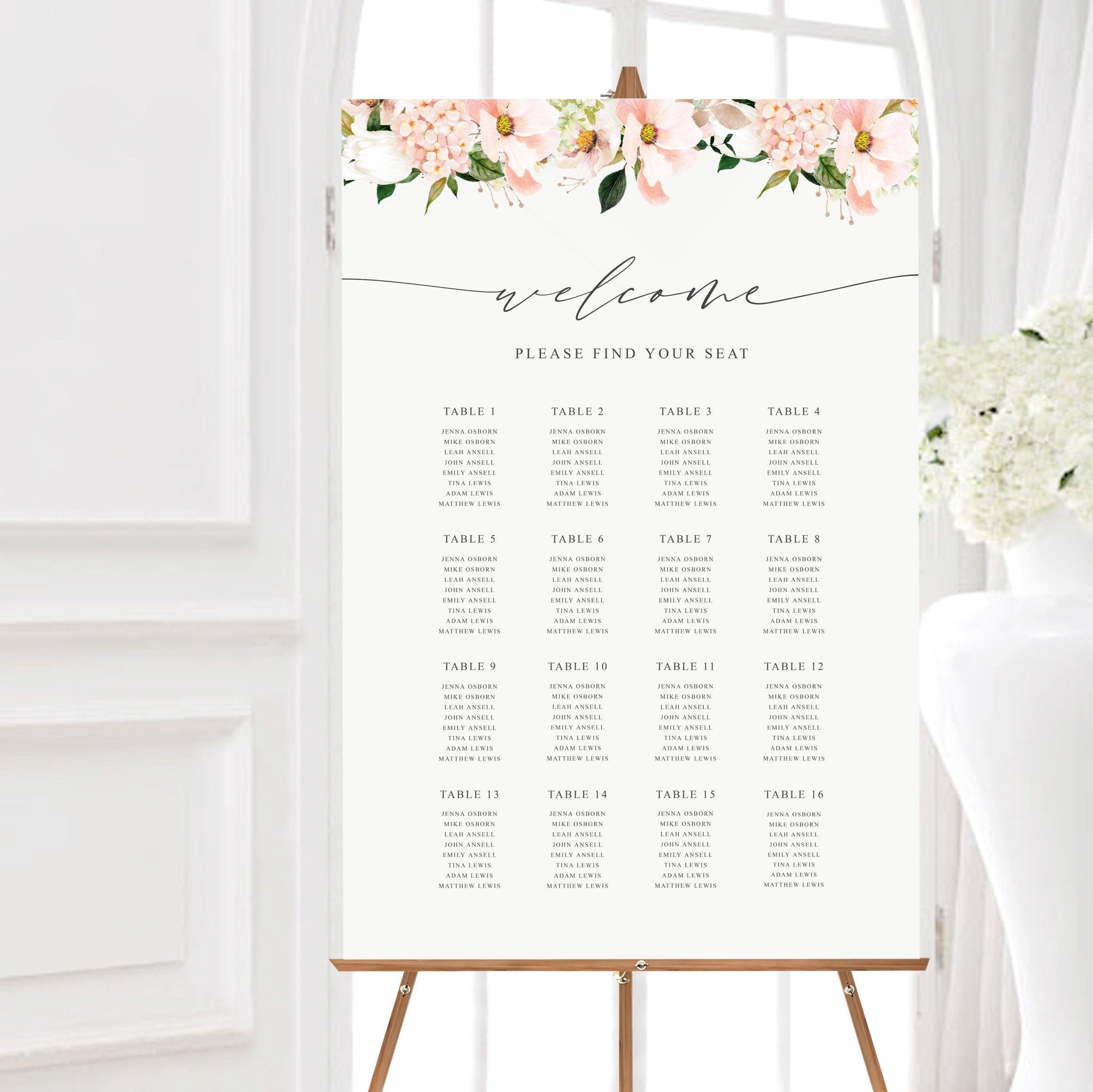 Printable Boho Seating Chart Template - Floral Wedding Table Plan ...