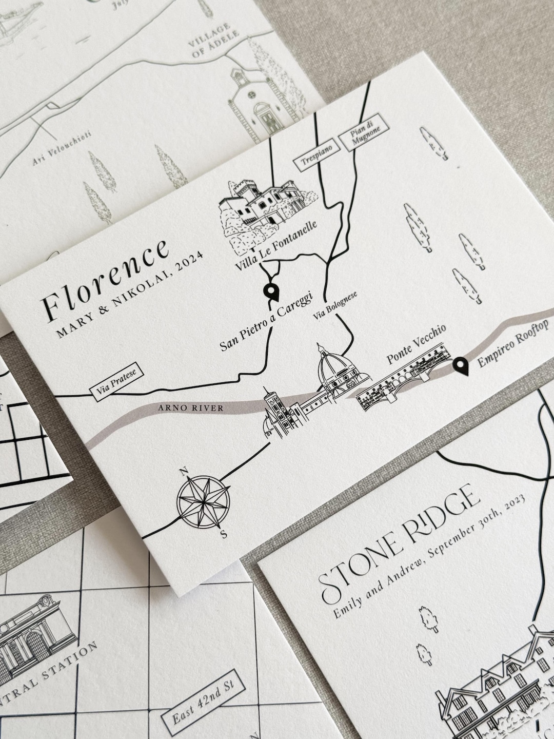 Printed Custom Illustration Wedding Map - Hand Drawn Map for Wedding ...