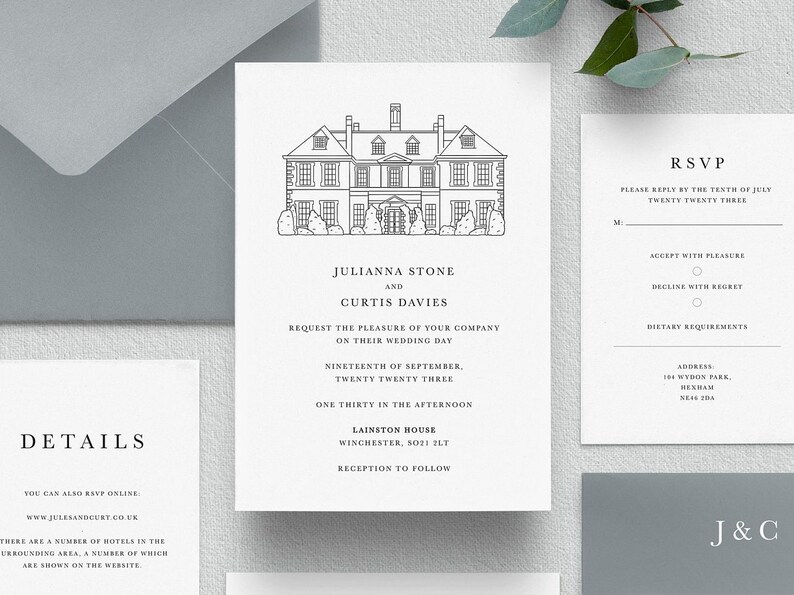 Line Drawing Venue Wedding Invitation Venue Illustration - Etsy