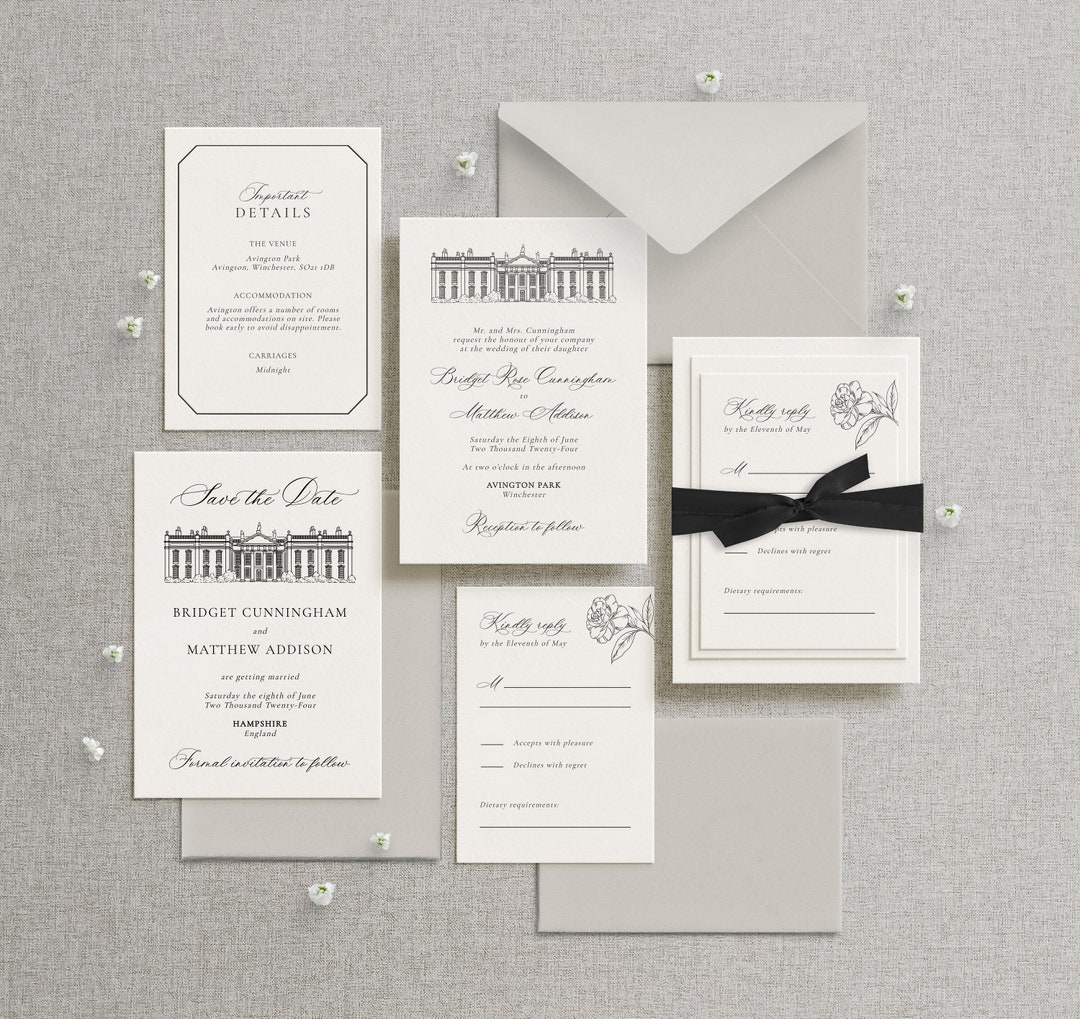 Line Drawing Venue Wedding Invitation - Venue Illustration Wedding ...