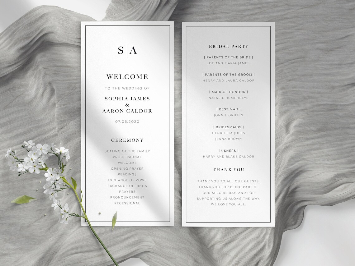 Editable Wedding Program Template Modern Wedding Ceremony - Etsy