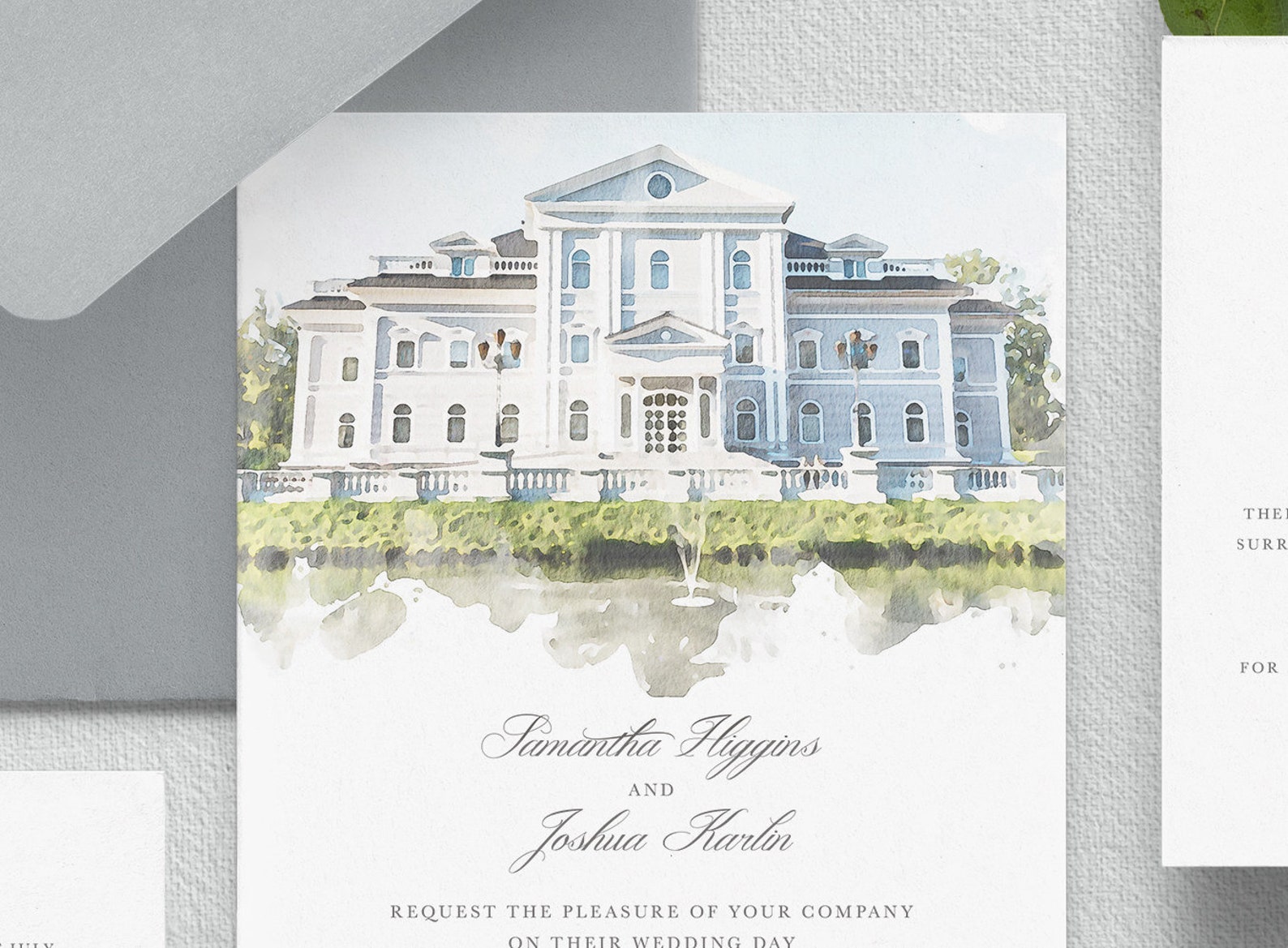 Watercolor Venue Wedding Invitation - Illustration Wedding Venue ...