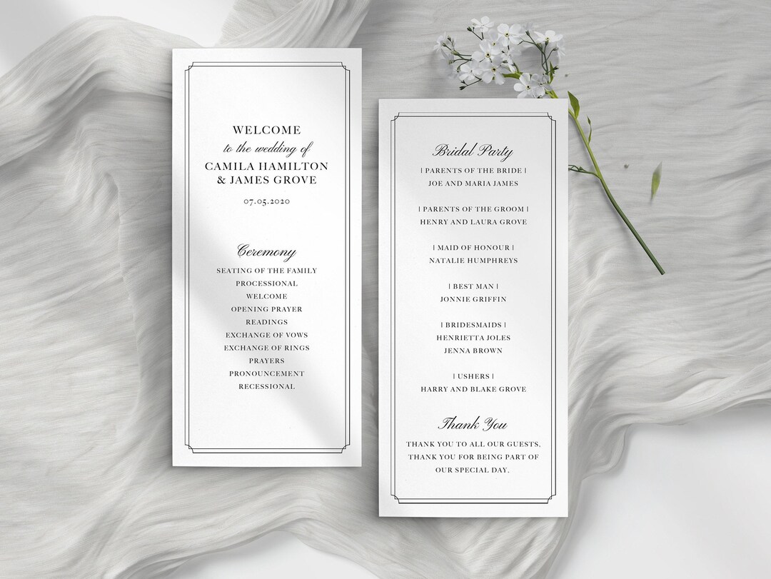 Editable Wedding Program Template - Classic Wedding Ceremony Program ...