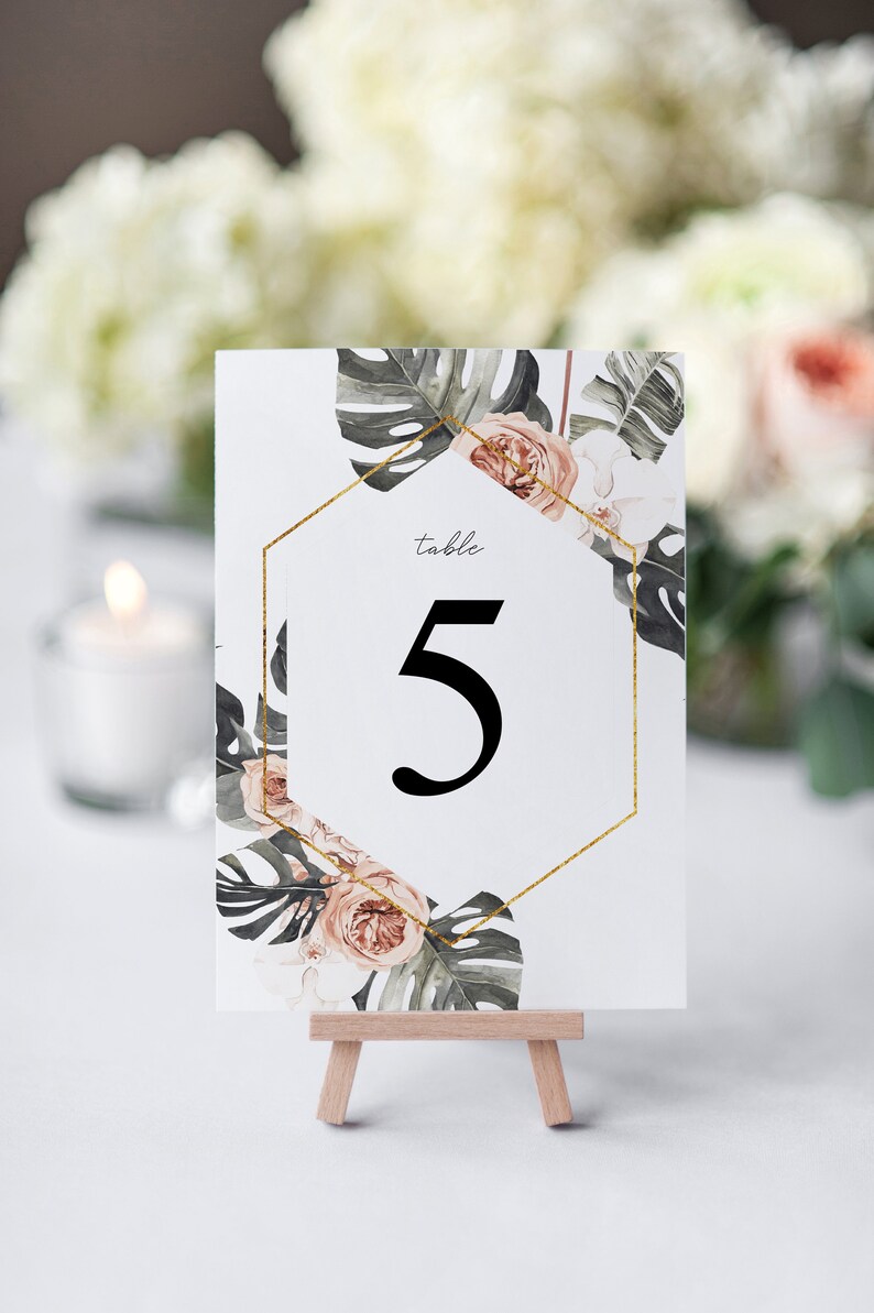 Printable Table Numbers - Tropical Table Number Template - Boho Wedding ...