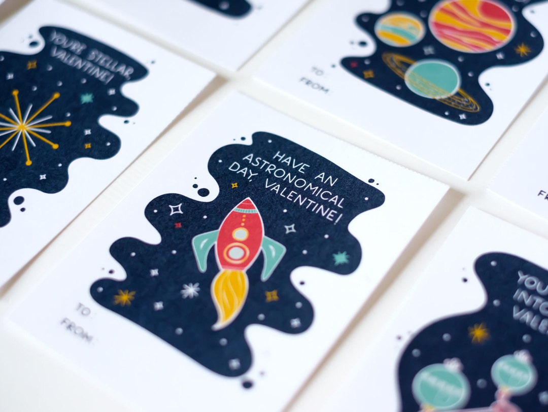 Outer Space Valentines - Hand Drawn Classroom Cards (PRINTABLE) - Etsy