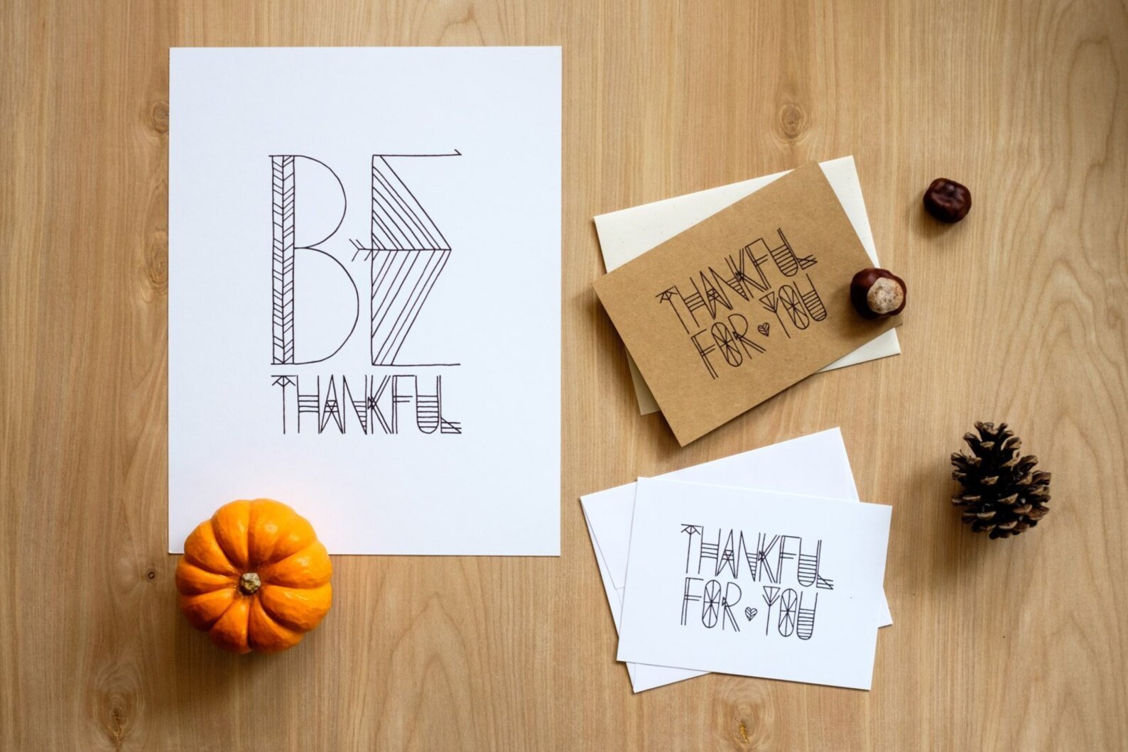 Printable Thanksgiving Wall Art - Hand Drawn - Be Thankful / Digital ...