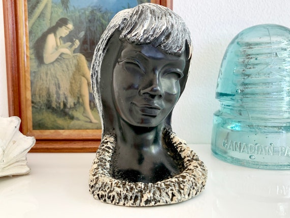 Mid Century Frank Schirman Black Coral Bust momi - Etsy