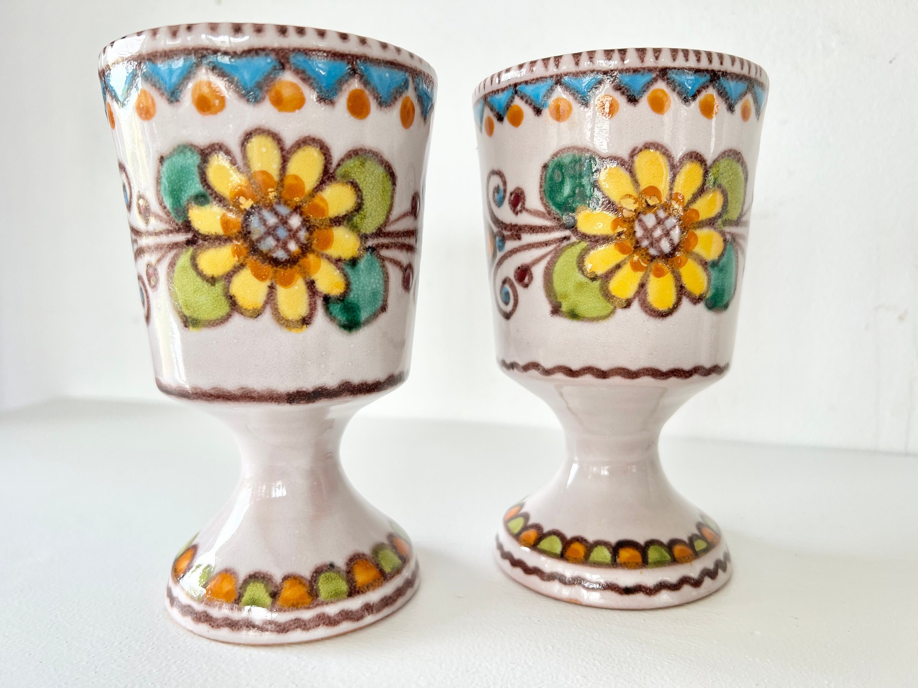 Vintage Italian Ceramic Hand Painted Barware Glasses Ceramic Goblets - Etsy