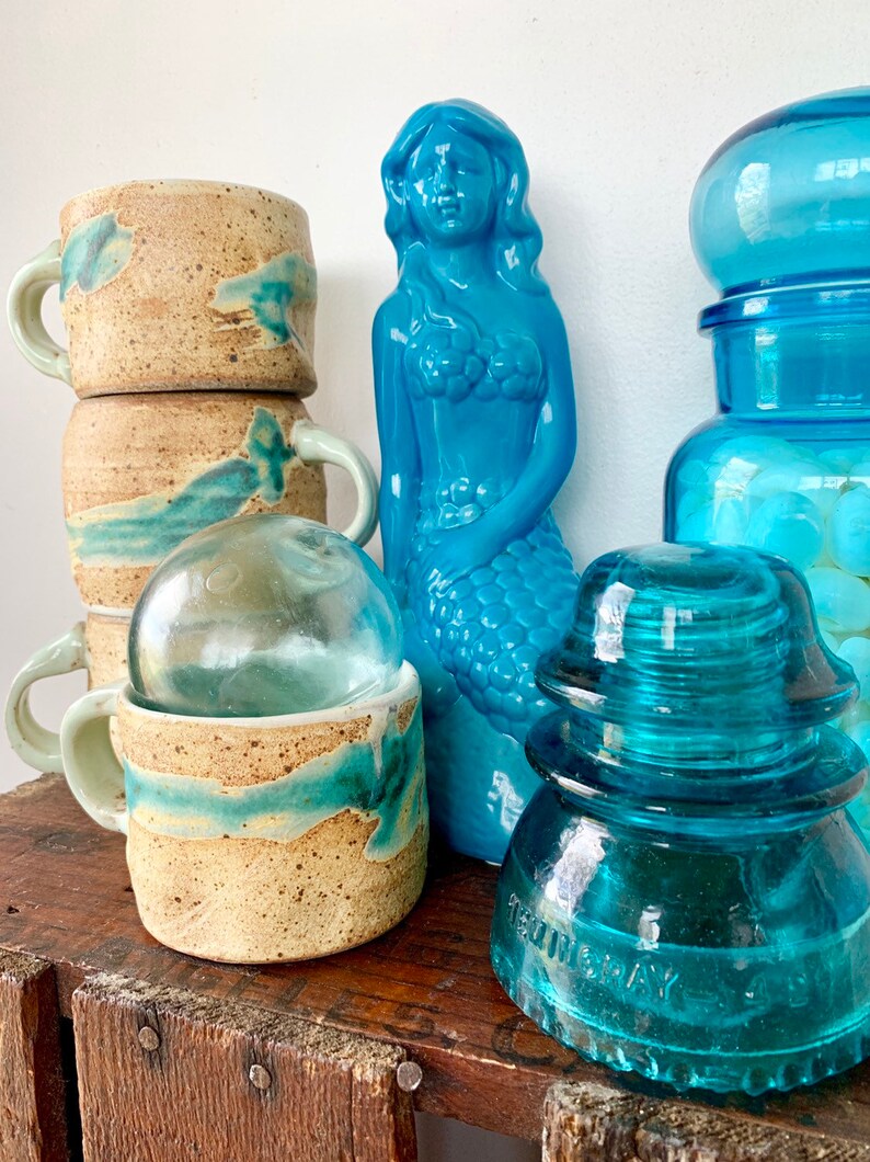 Vintage Stoneware Handmade Coffee Mugs Turquoise Coffee Mugs - Etsy