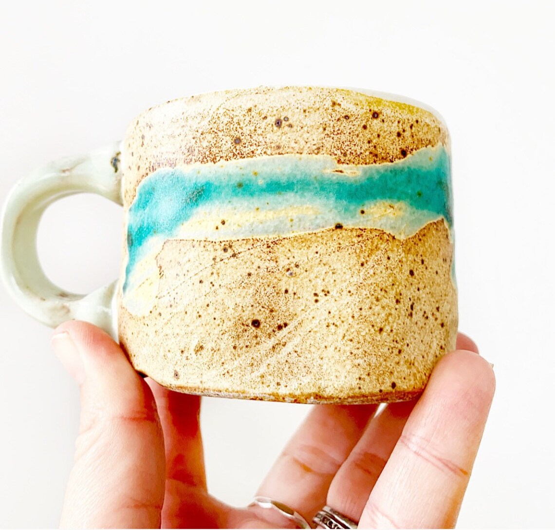 Vintage Stoneware handmade coffee mugs Turquoise Coffee mugs | Etsy