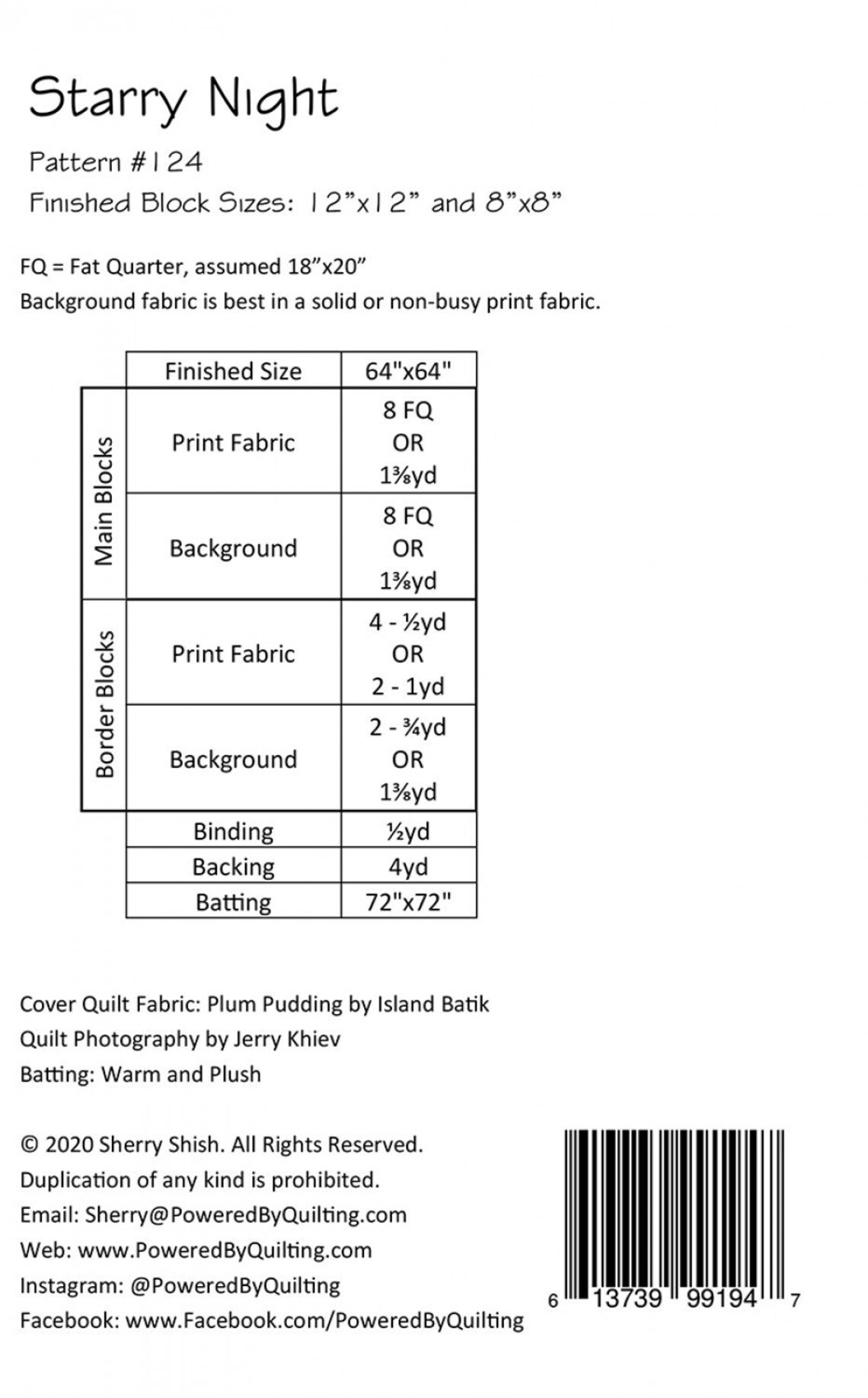 Starry Night PDF Pattern PBQ 124 - Etsy