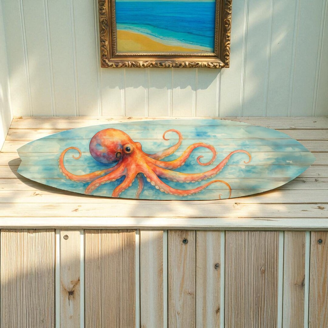 Octopus Surfboard Wall Art – Coastal Nautical Decor, PVC Outdoor Beach ...