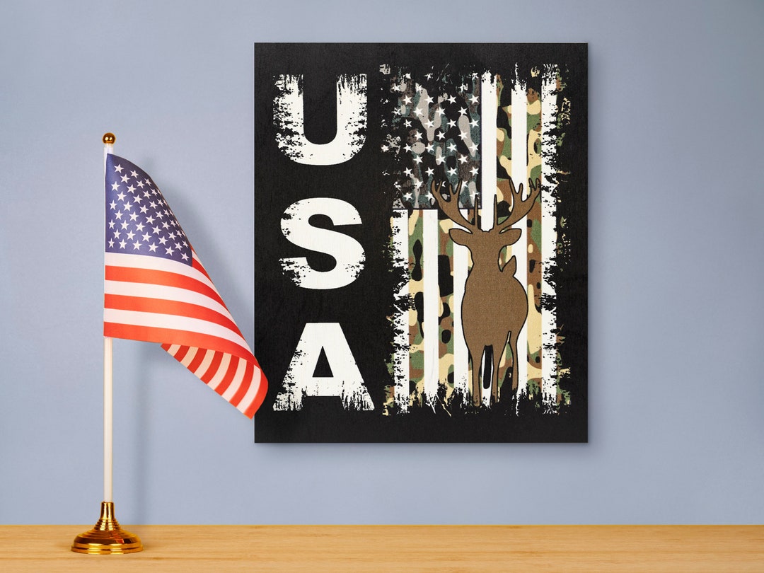 USA Camo Flag Wooden Sign: Deer Hunting Patriotic Decor - Etsy